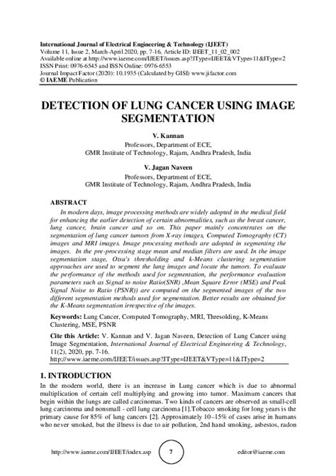 pdf detection of lung cancer using image segmentation iaeme publication
