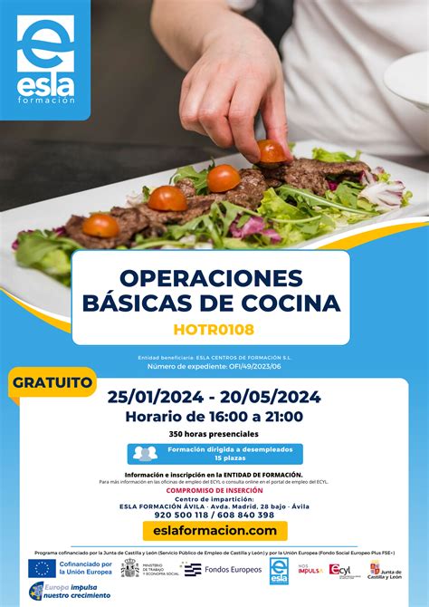 Curso de operaciones básicas de cocina gratis en Zamora y León