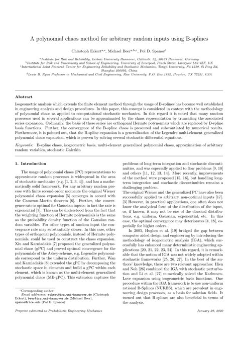 pdf a polynomial chaos method for arbitrary random inputs using b splines