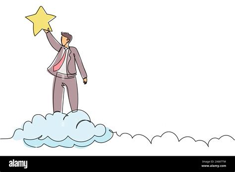 Single Continuous Line Drawing Success Businessman Reaching Precious