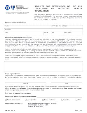 Fillable Online Request For Restriction Of Use And Disclosure Of