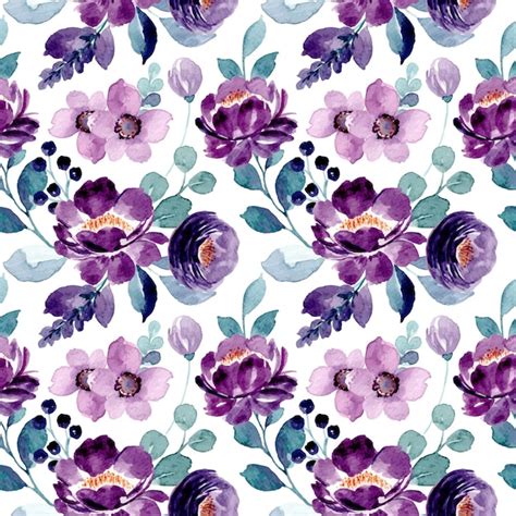 Padrão sem emenda em aquarela floral roxo Vetor Premium