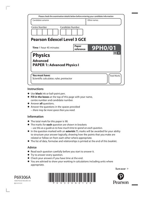 pearson edexcel level 3 gce 9ph0 01 2022 physics advanced paper 1 advanced physics i browsegrades