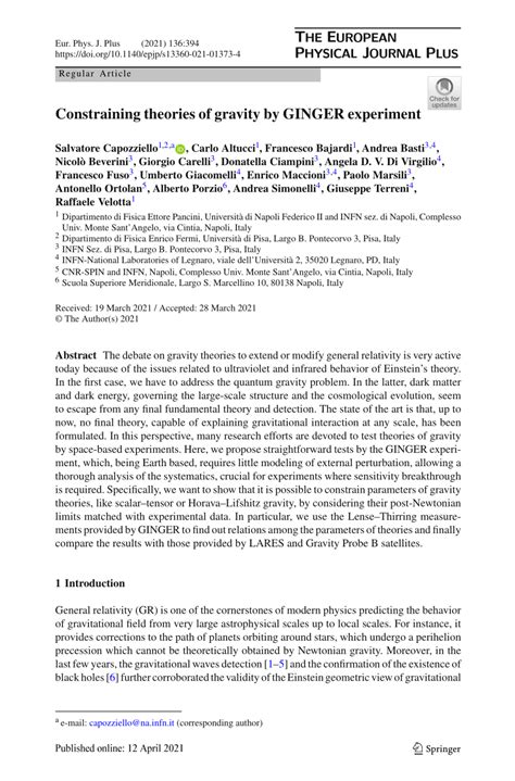 pdf constraining theories of gravity by ginger experiment