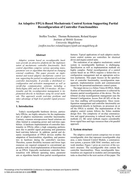 pdf an adaptive fpga based mechatronic control system supporting partial reconfiguration of