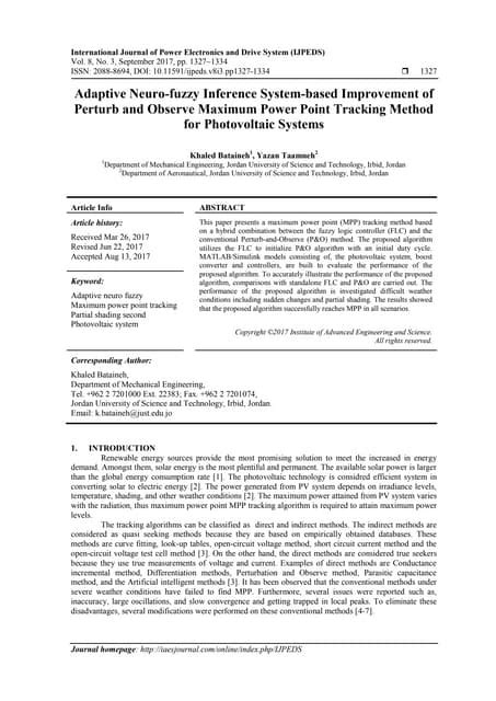 adaptive neuro fuzzy inference system based improvement of perturb and observe maximum power