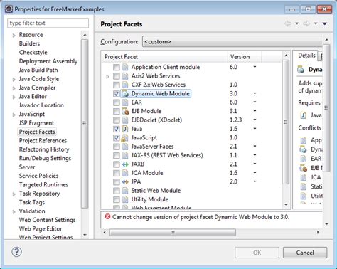 update eclipse project facets using settings file