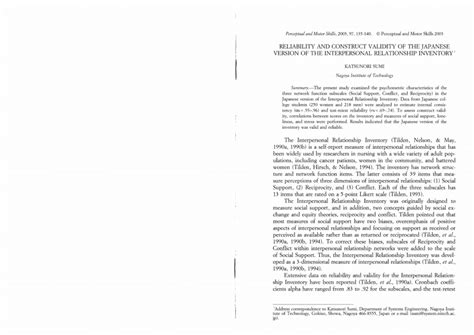 pdf reliability and construct validity of the japanese version of the interpersonal