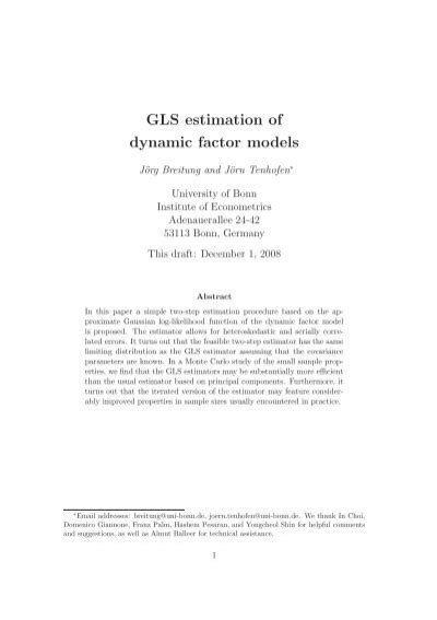 gls estimation of dynamic factor models econometrics
