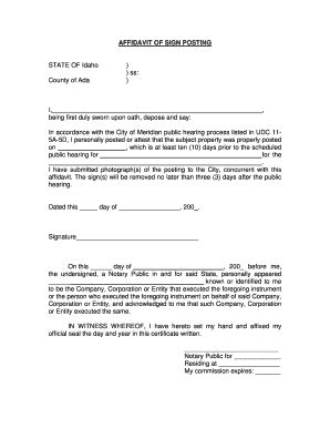Fillable Online Meridiancity Sign Posting Affidavit 2 Doc