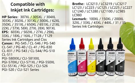 Cocadeex Kit Di Ricarica Per Inchiostro Da 600 Ml Compatibile Con