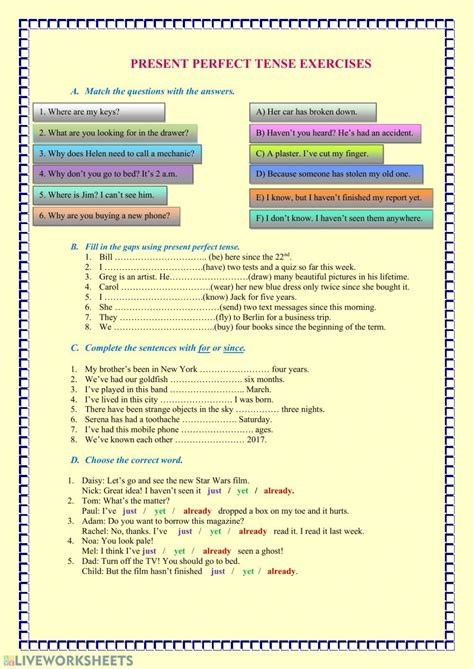 Present Perfect Tense Exercises Tenses Exercises Listening