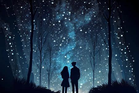 Desenho Animado Casal Homem E Mulher Observando As Estrelas Do C U