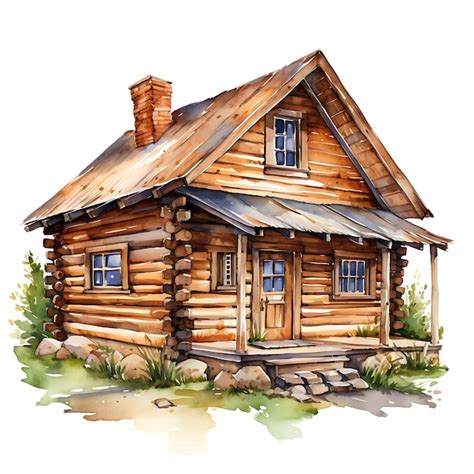 Premium AI Image Watercolor Rustic Cabin Montana Wood Walls Pitched
