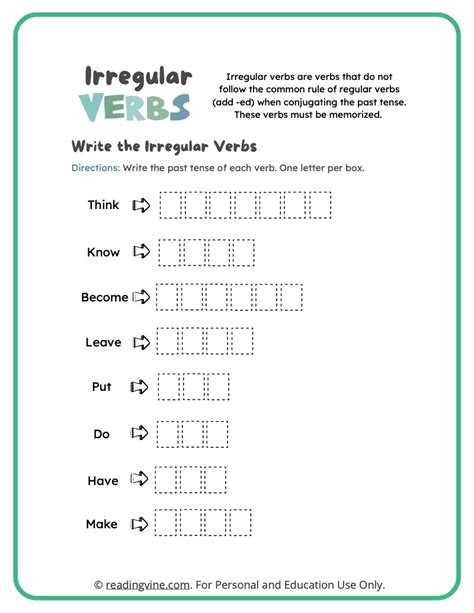 Irregular Past Tense Verbs Worksheets ReadingVine