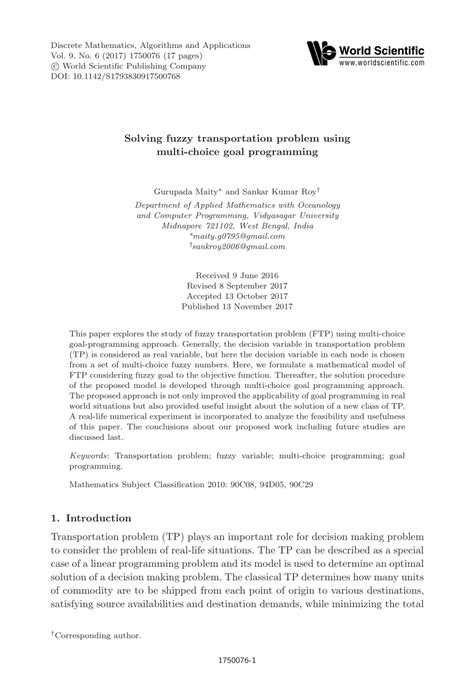 pdf solving fuzzy transportation problem using multi choice goal programming