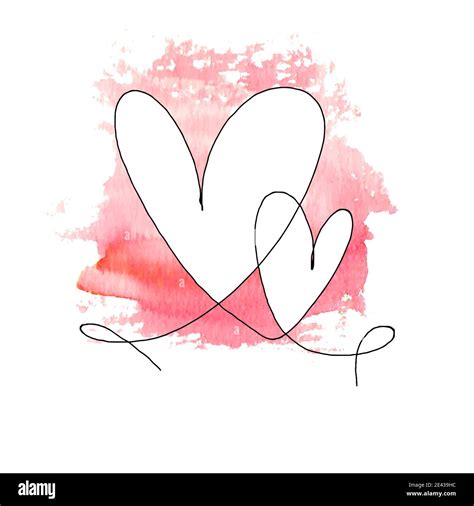 Dos Corazones Dibujados A Mano Con Contorno Negro Y Mancha Roja De