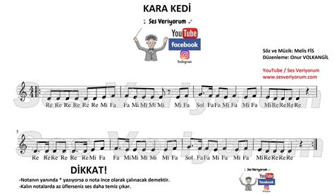 KARA KEDİ Flüt Notaları ve Çalınışı Melodika ve Flüt Notaları Ses