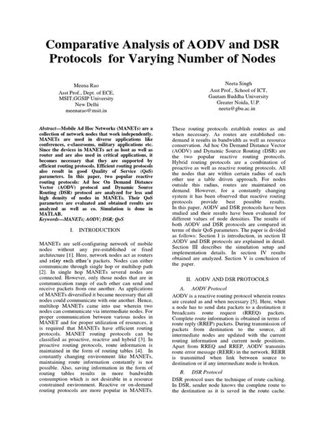 comparative analysis of aodv and dsr protocols for varying number of nodes pdf wireless ad