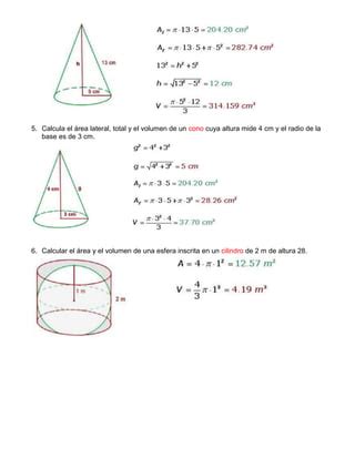 Ejercicios área y volumen del cono cilindro y esfera PDF