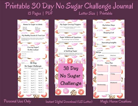 Sugar Detox 30 Day Challenge Printable No Sugar Challenge Journal