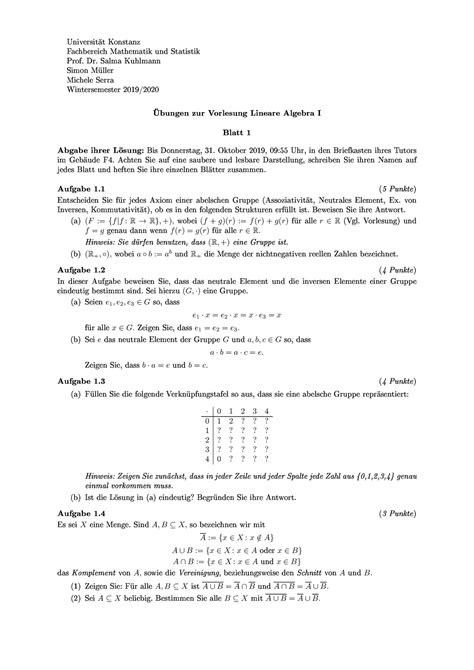 Blatt 1 Übungen zur Vorlesung Lineare Algebra I rs tät st ③