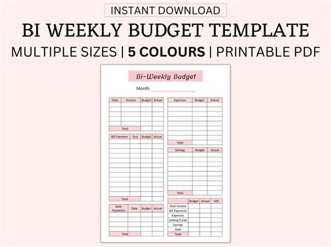 Simple Bi Weekly Budget Overview Printable Template Printable Etsy Canada