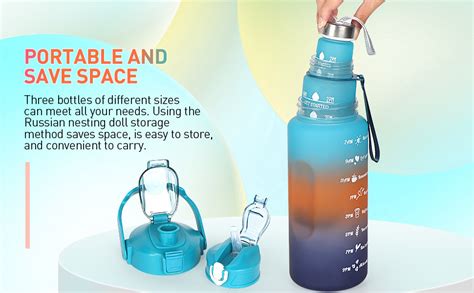 CodiCile Motivational Water Bottle With Straw 3 Pcs 2L 700ML 300ML