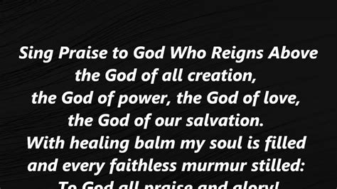 SING PRAISE TO GOD Who Reigns Above Hymn Lyrics Words Text Sing Along