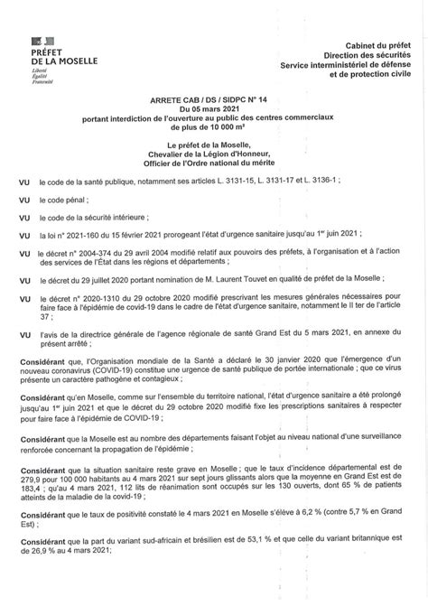 Arrêté préfectoral portant interdiction de l ouverture au public des