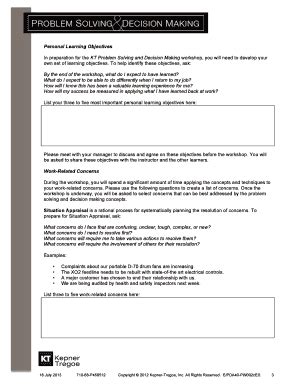 Fillable Online PROBLEM SOLVING DECISION MAKING PREWORK BKepnerb