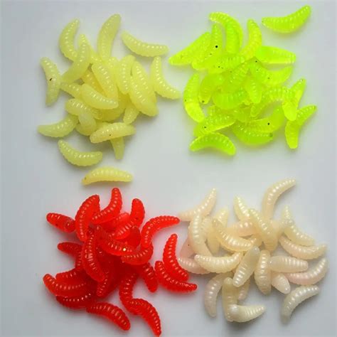 100PCS 2cm 0 4g Maggot Grub Soft Lure Baits Worms Glow Shrimps Fishing