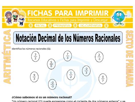 Notación Decimal de los Números Racionales para Sexto de Primaria