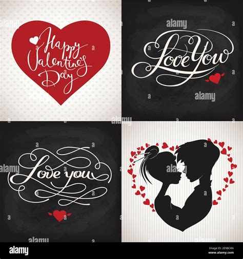 Valentine S Day Posters With Cute Heart And Lettering And Silhouettes