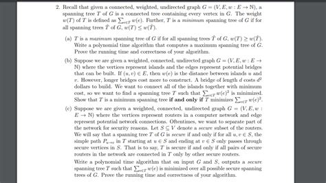 solved 2 recall given connected weighted undirected graph g v e w e n spanning tree t g