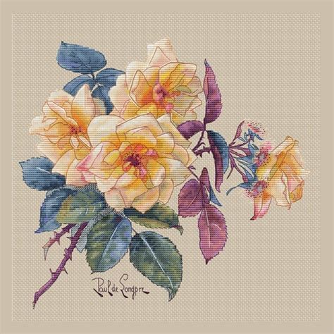Yellow Roses Cross Stitch Pattern Etsy