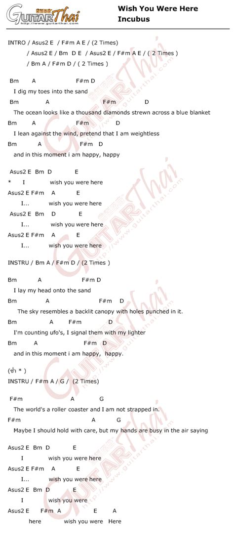 คอรดเพลง Wish You Were Here Incubus guitarthai