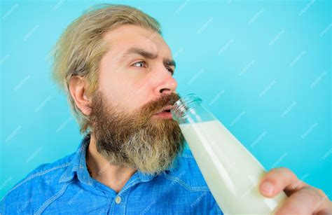Premium Photo Man Drinking Milk Man With Bottle Of Milk Lactose Free Milk Milk Products