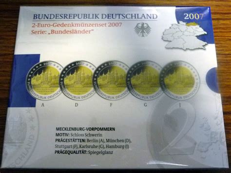 Deutschland 5 x 2 Euro 2007 A J Kompletter Satz 2 Euro Gedenkmünzen