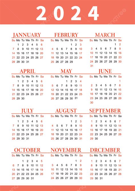 Modelo Laranja Calendário 2024 Vetor Modelo para download gratuito no