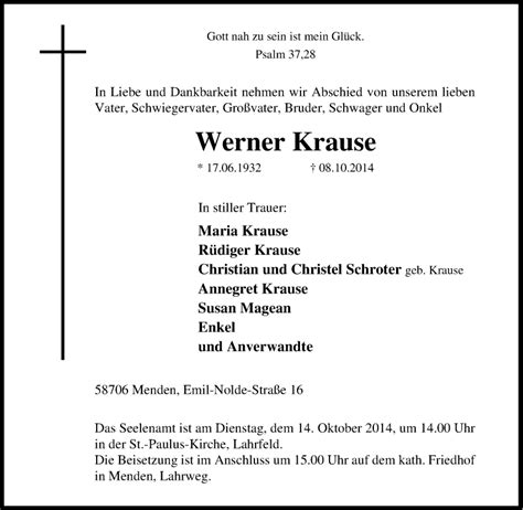 Traueranzeigen Von Werner Krause Trauer In NRW De