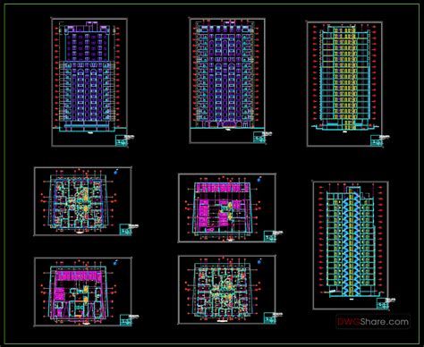15 Levels Residential Building Plan And Elevation AutoCAD File
