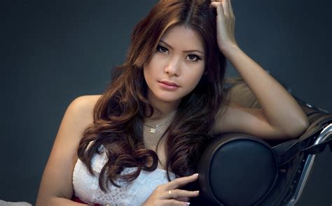 Almond Eyes Asian Chair Face Necklace Hands In Hair Simple