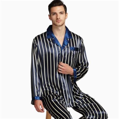 Mens Silk Satin Pajamas Set Pyjamas Set Pjs Sleepwear S 4xl Striped Silk Sleepwear Mens