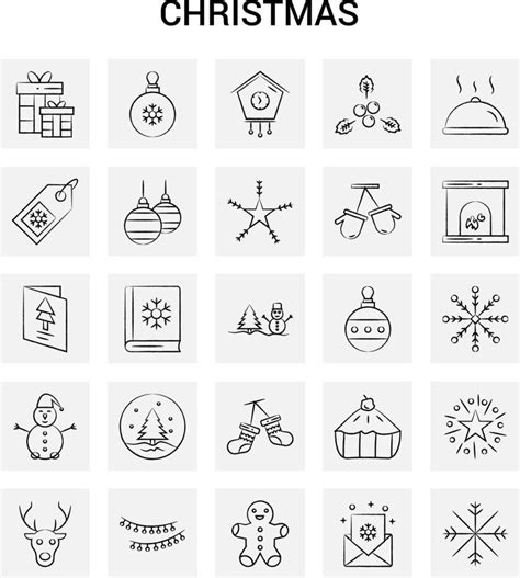 25 Hand Drawn Christmas Icon Set Gray Background Vector Doodle 14238784