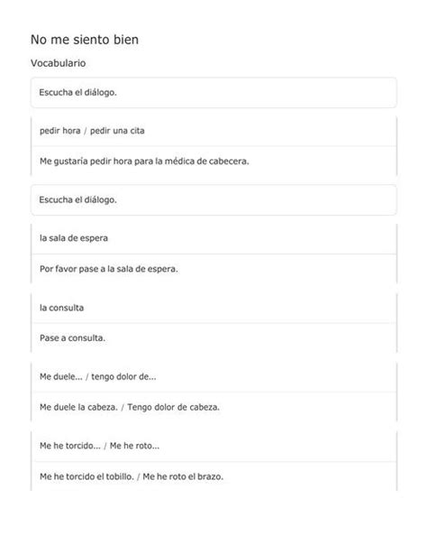 Vocabulario No Me Siento Bien Doctor Teco UDocz