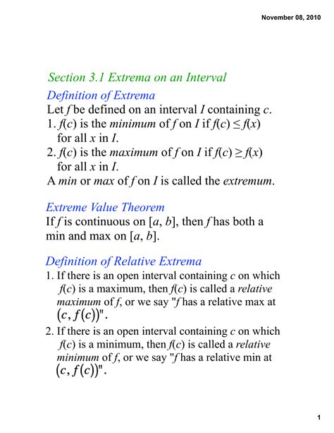 Section 3 1 Extrema On An Interval Definition Of Relative Extrema