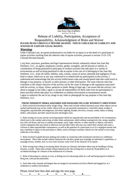 Participant Acknowledgement Of Risk And Waiver Doc Template Pdffiller