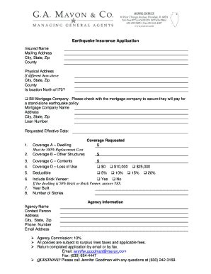 Fillable Online Earthquake Application 3 Mavon Fax Email Print