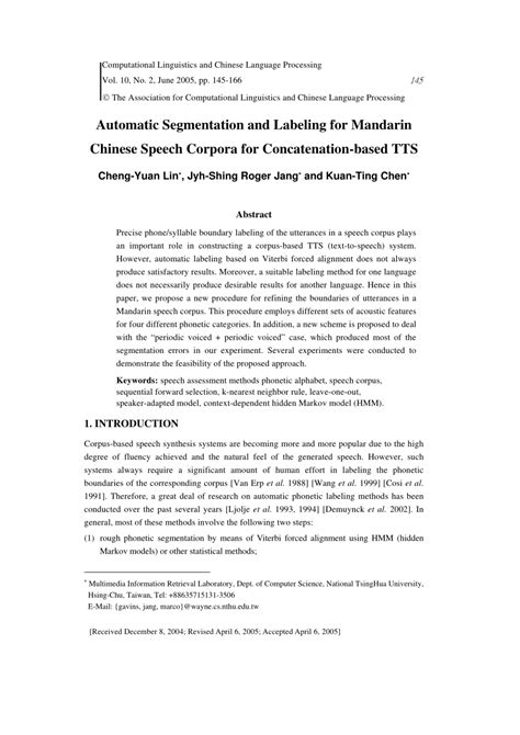 pdf automatic segmentation and labeling for mandarin chinese speech corpus for concatenation